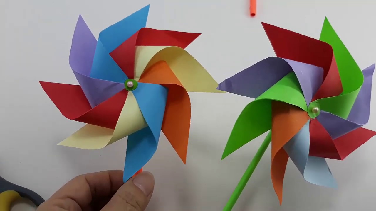 Crafts - How to make paper pinwheel Easy - YouTube