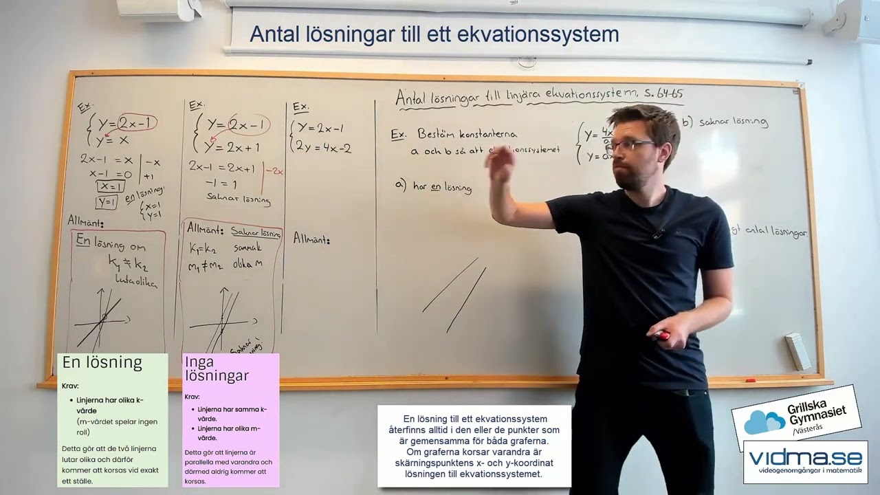 Matematik 2. ANTAL LÖSNINGAR TILL ETT (LINJÄRT) EKVATIONSSYSTEM - YouTube