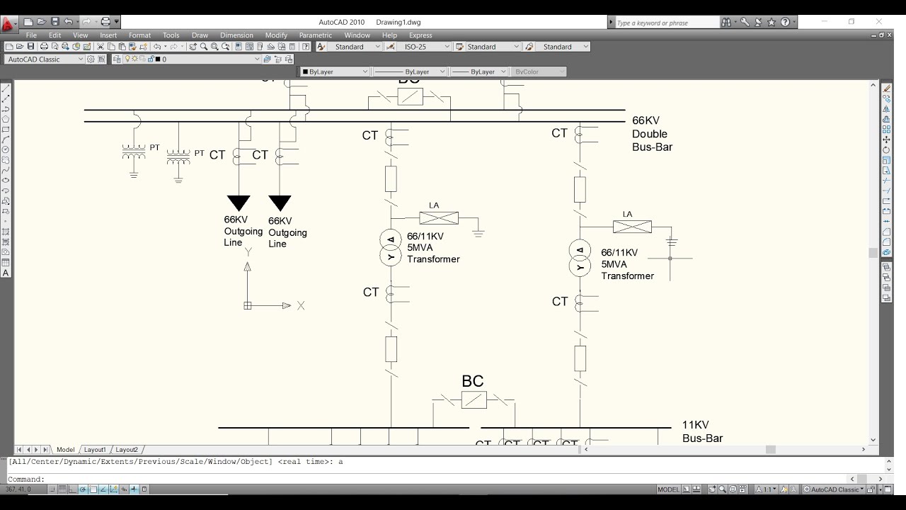 Single Line Diagram of given Power System | AutoCAD 2010 - YouTube
