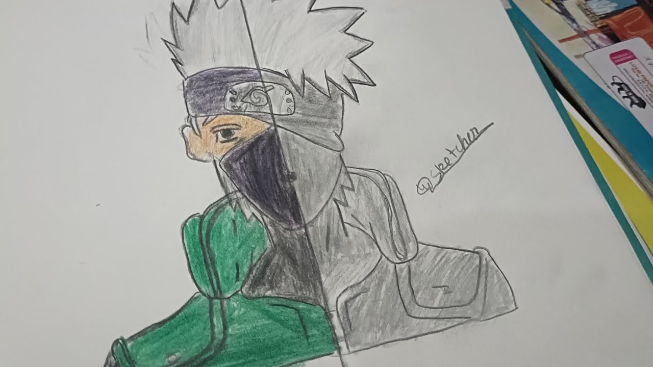 Kakashi hatake pencil colour vs pencil drawing Kakashi hatake drawing ...