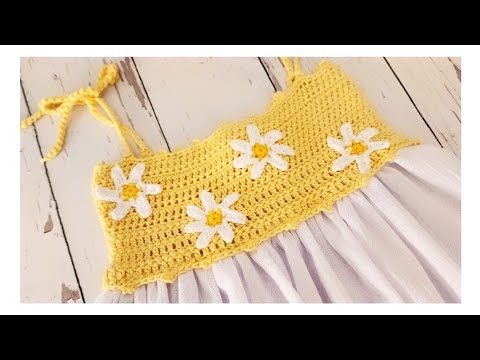 Çiçekli Elbise Robası  Papatya Figürlü Askılı Yazlık Çocuk Elbisesi