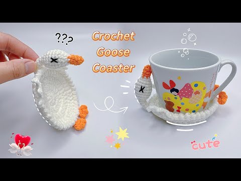 Crochet Goose Coaster🪿| Flipping Over Cup Mat | Step-by-Step Tutorial