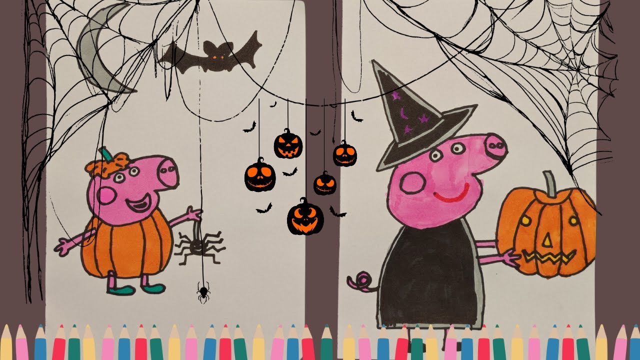 Halloween Drawing - Peppa Pig and George - drawing and colouring ...
