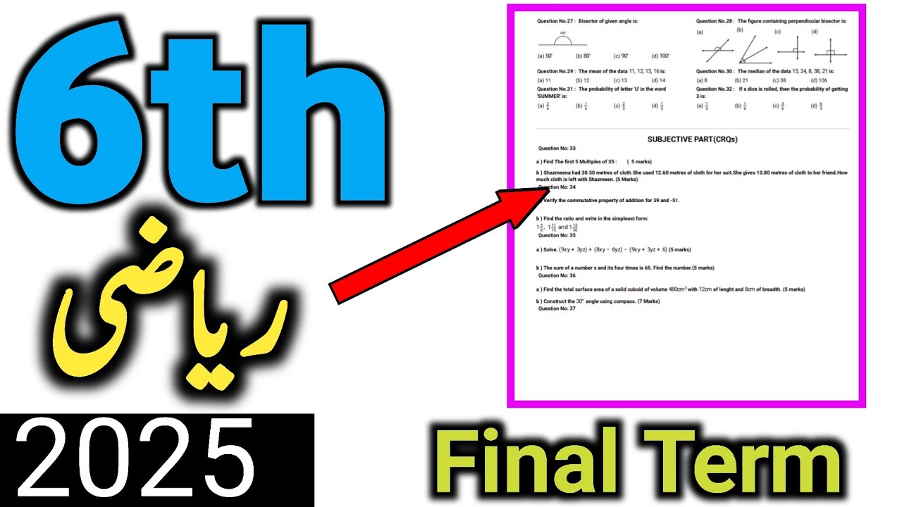 Math Class 6 2025 | Final Term Paper | Grade 6 School Based Assessment ...