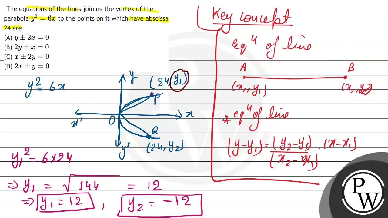 The Equations Of The Lines Joining The Vertex Of The Parabola Y 2