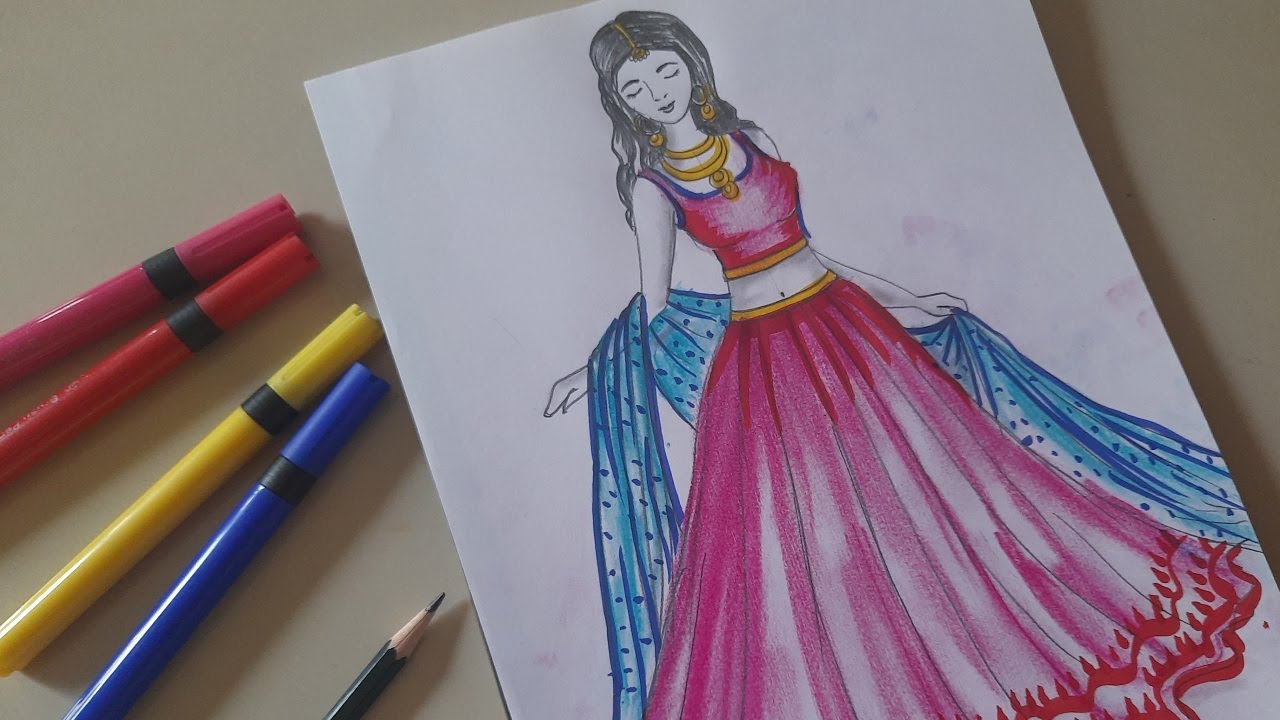Diwali festival costume drawing | How to draw a Girl in traditional ...