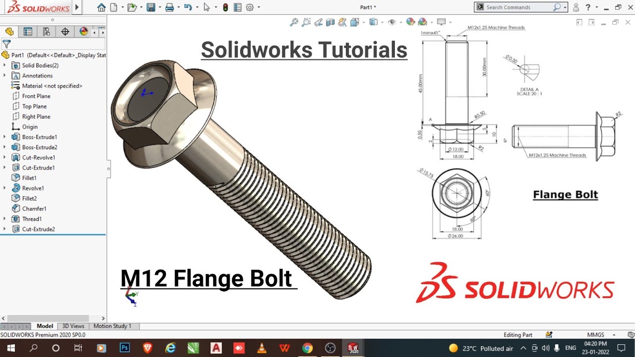 Solidworks Tutorials | Flange Bolt Design In Solidworks | #solidworks ...