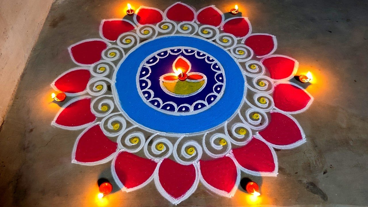 Diwali special big rangoli|Deepavali easy rangoli|Pandaga muggulu|Diya ...