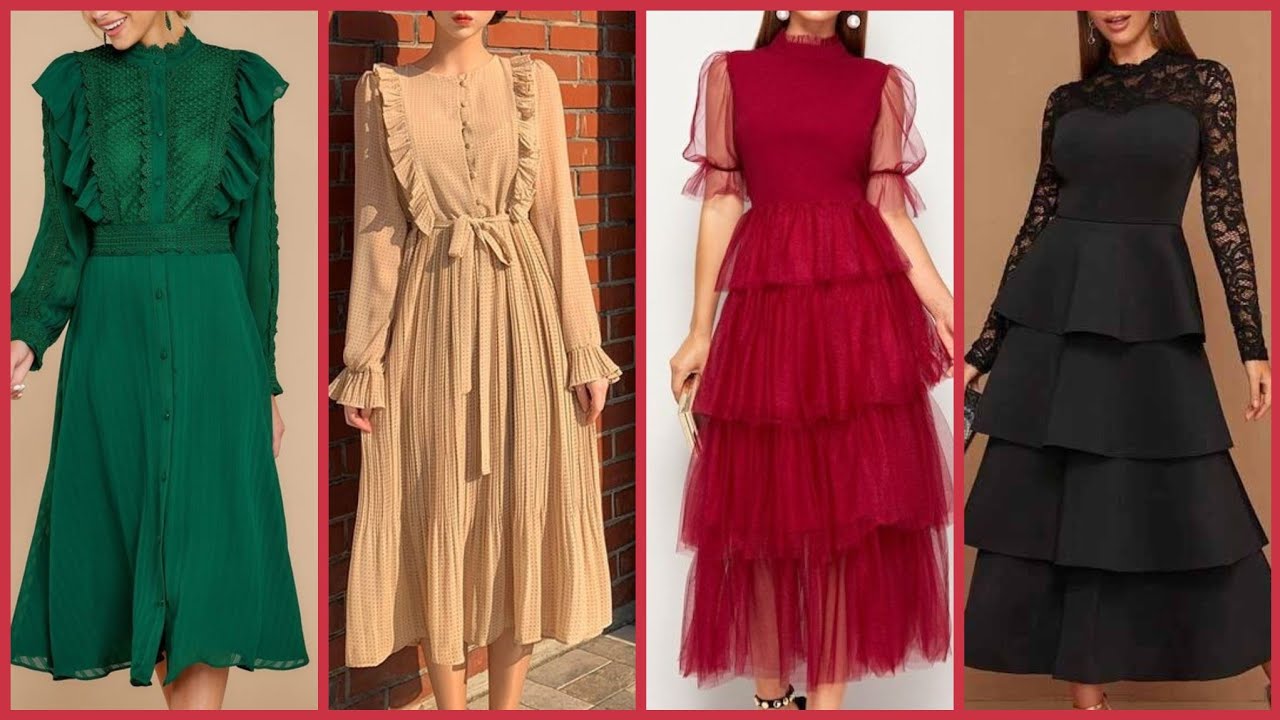 Winter wear most stylish Ruffle middi & maxi dress designs for ladies ...