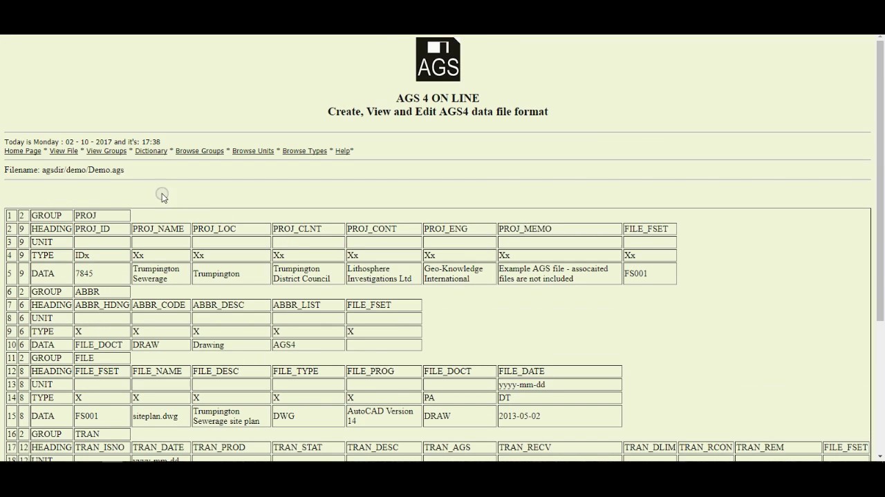 AGS4 OnLine - Self-tuition video for AGS 4 dataformat files management ...