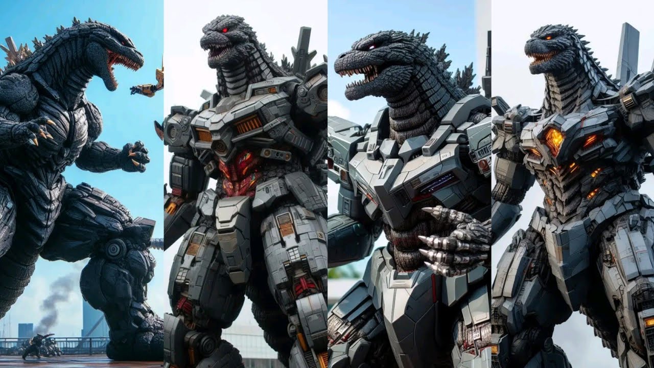Godzilla wearing Gundam-style exoskeleton armor fighting , full body ...