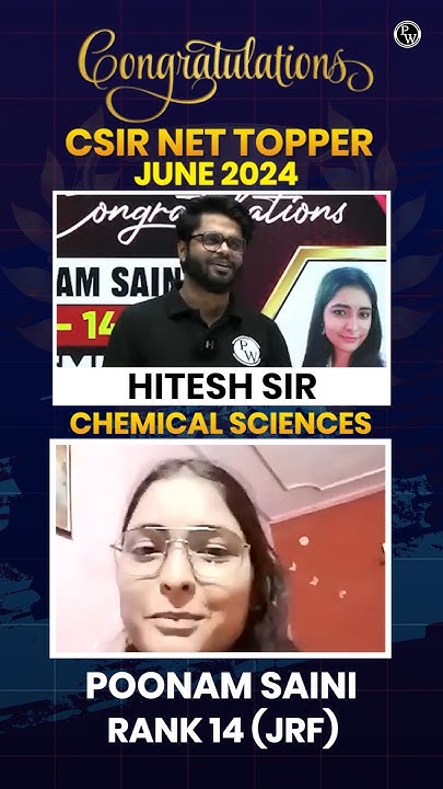 CSIR NET June 2024 Topper | Congratulations Poonam Saini: Rank 14 (JRF) Chemical Sciences | PW ...