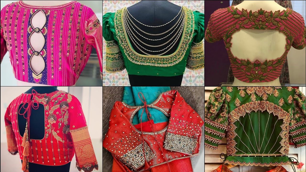 heavy embroidery blouse designs back side// - YouTube