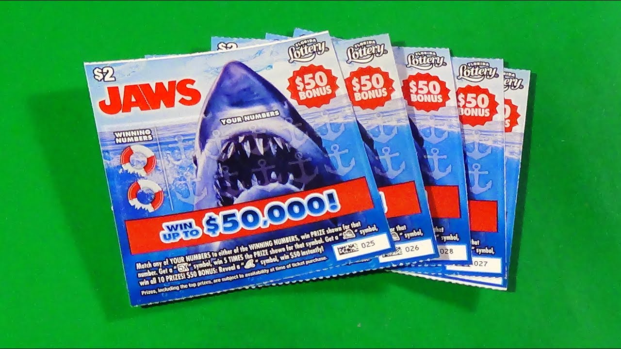 SOOD 1585: FIVE $2 JAWS FL Lottery Scratch Tickets - YouTube