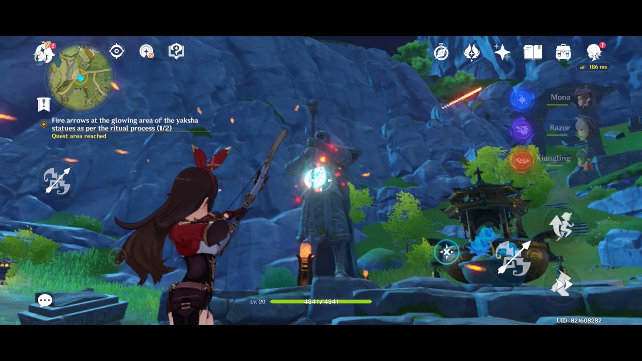 Fire arrows at the glowing area of the yaksha , Genshine impact - YouTube