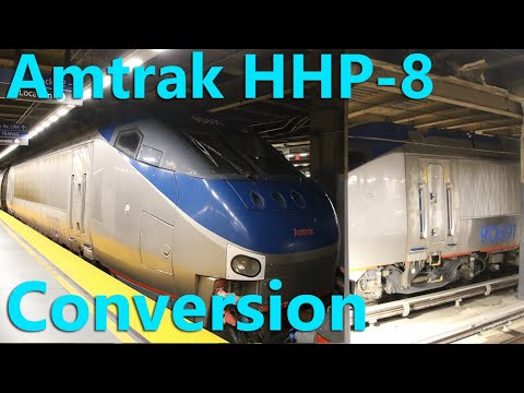 Amtrak HHP-8 Cab Control Car 90691 (ex-691/661) Conversion on Train 20 at New York Penn Station ...