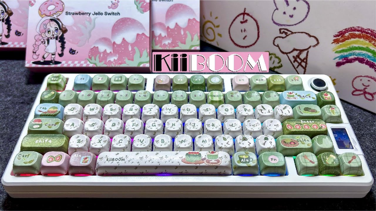 Infi75 x KiiBOOM || Strawberry Jello Switches & Sprout Picnic Keycaps ...