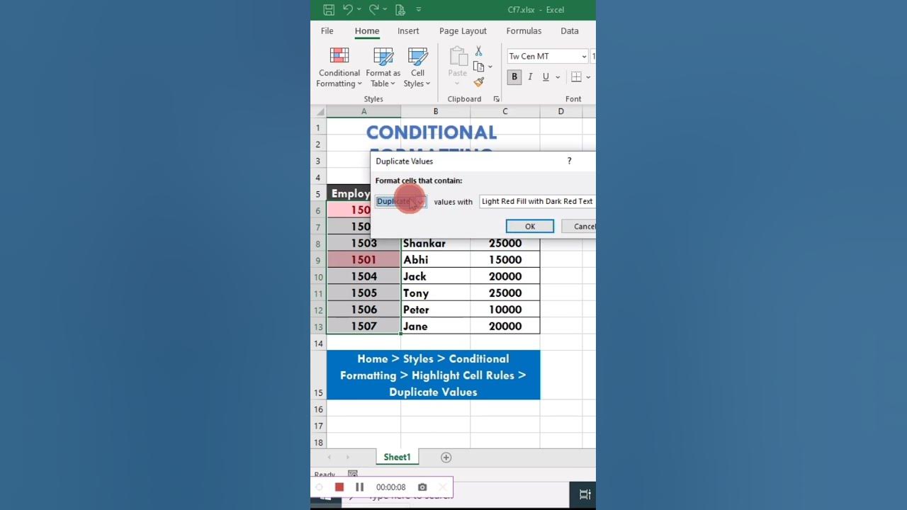 CONDITIONAL FORMATTING(Duplicate Value) - MS Excel 2021 #shorts - YouTube