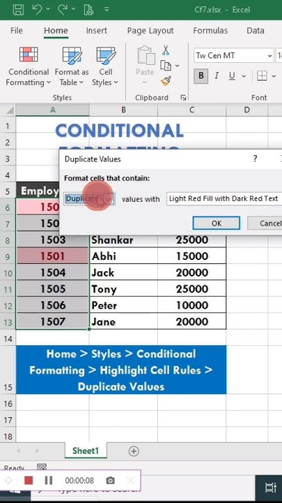 CONDITIONAL FORMATTING(Duplicate Value) - MS Excel 2021 #shorts - YouTube