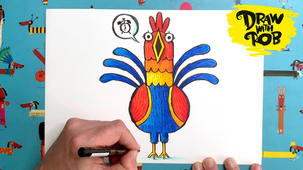 #DrawWithRob 83 Rooster - YouTube