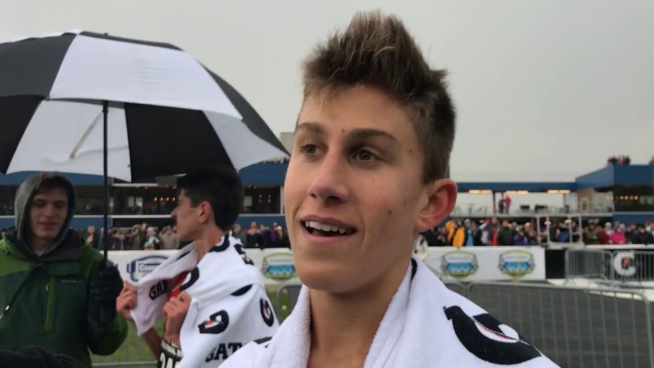 East Grand Rapids senior Evan Bishop reacts to winning MHSAA D2 cross ...