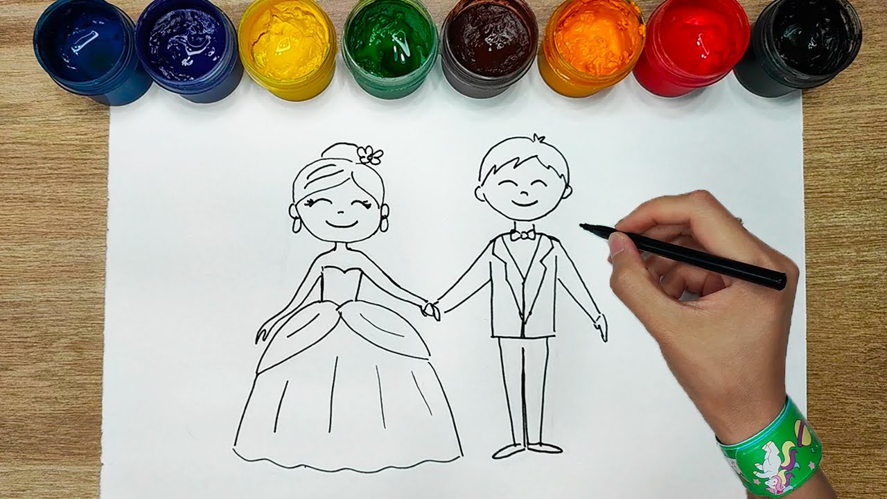 Cute Bride and Groom Drawing, Coloring, Painting For Kids and Toddlers ...
