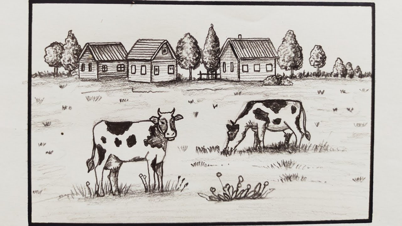 How to draw landscape drawing | Easy way to draw nature | How to draw ...