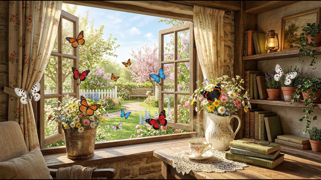 Cozy Spring Morning Ambience 🦋 Open Window to a Blooming Garden ...