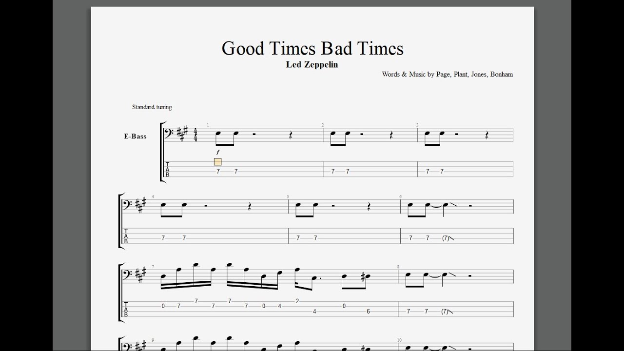 Good Times Bad Times Isolated Bass + Score - YouTube