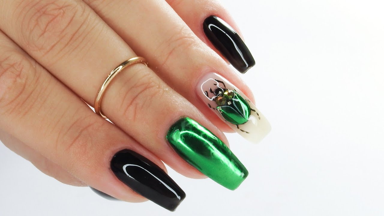Green Beetle nails art / Allepaznokcie / Colours by Molly - YouTube