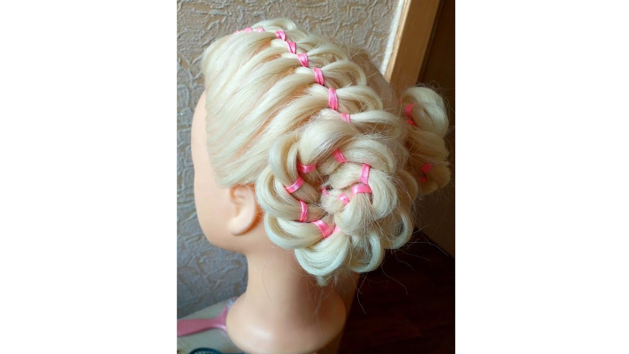 Двухпрядная коса с лентой /Two-row braid with ribbon - YouTube