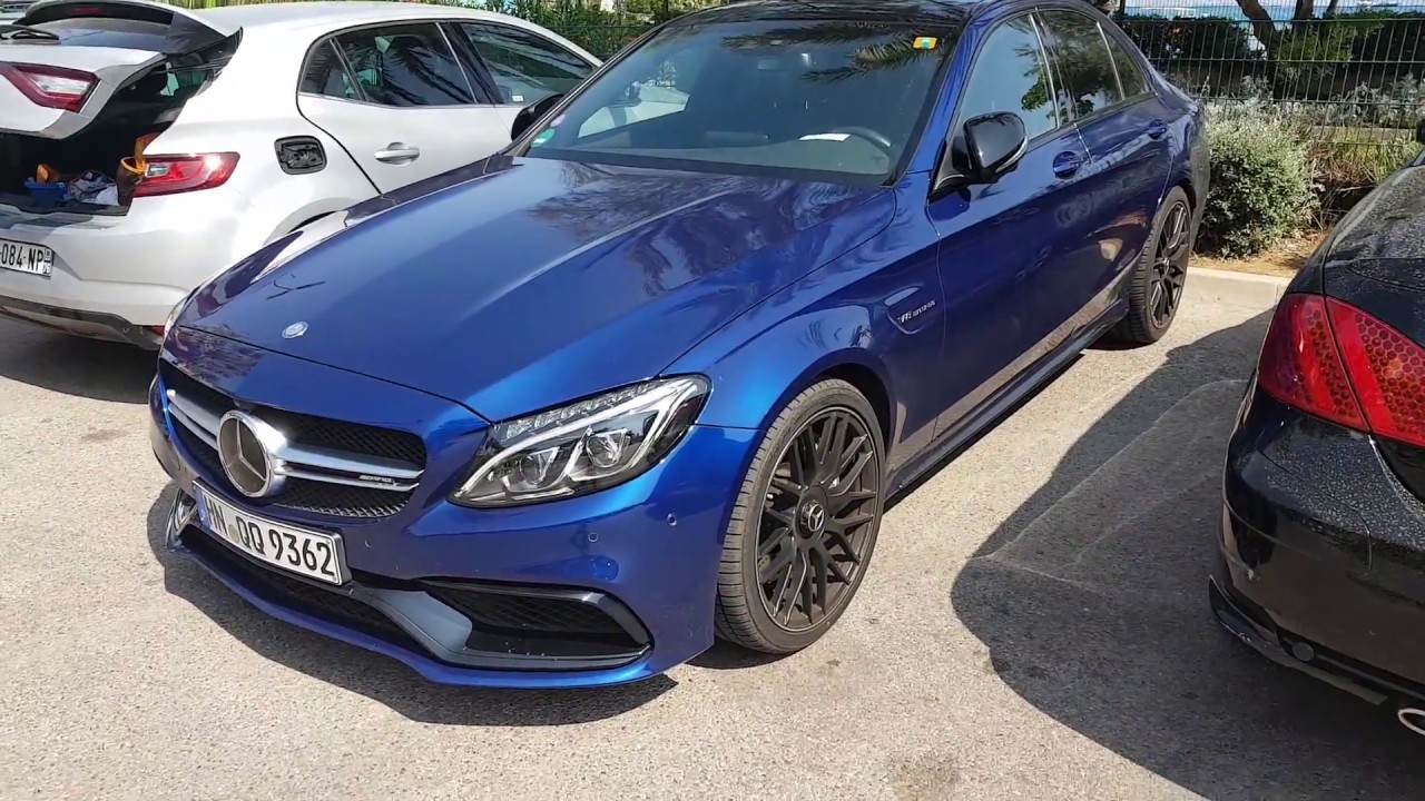 Blue mercedes AMG c63 w205 in Antibes France - YouTube
