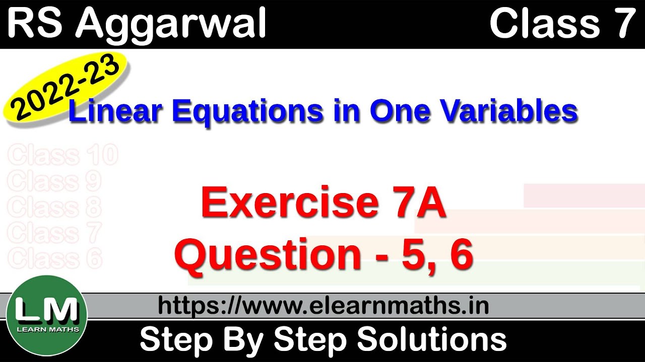 Linear Equations in One Variables | Class 7 Chapter 7 Exercise 7A ...
