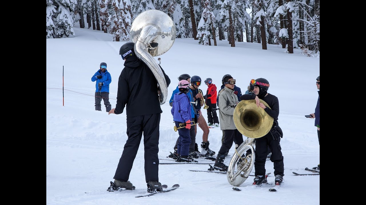 Cal Marching Band skis Bear! - YouTube