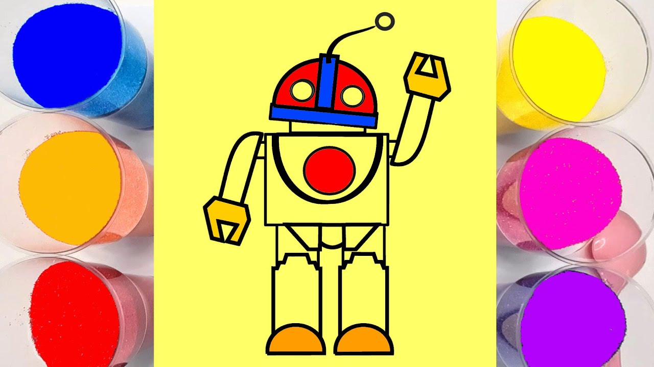 Robot Sand Painting, Drawing and Coloring For Kids & Toddlers - YouTube