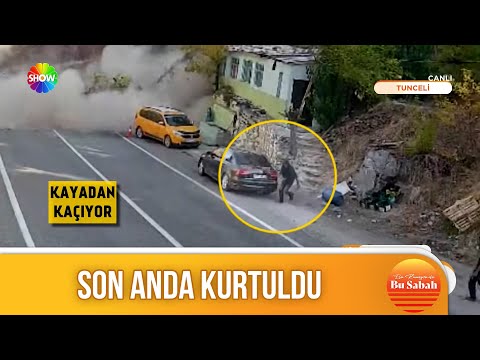 Tunceli'de dağdan kaya koptu, yola yuvarlandı