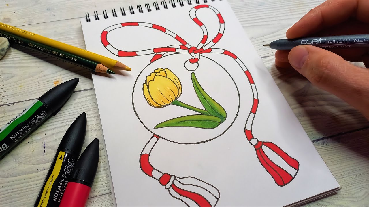 MARTISOR cu LALEA Desenat Usor Pas cu Pas 🌷 Deseneaza de 1 MARTIE 🌷 ...