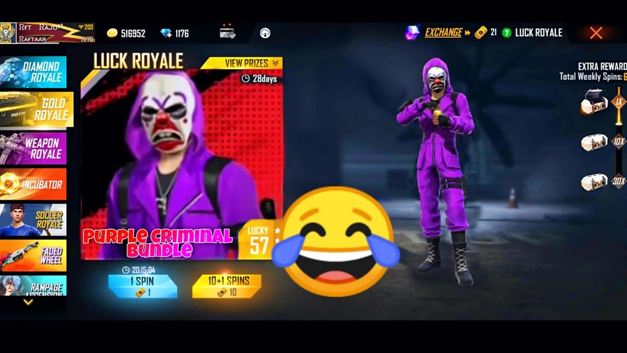 GOLD ROYALE PURPLE CRIMINAL BUNDLE😂OMG FREE FIRE || PURPLE CRIMINAL ...