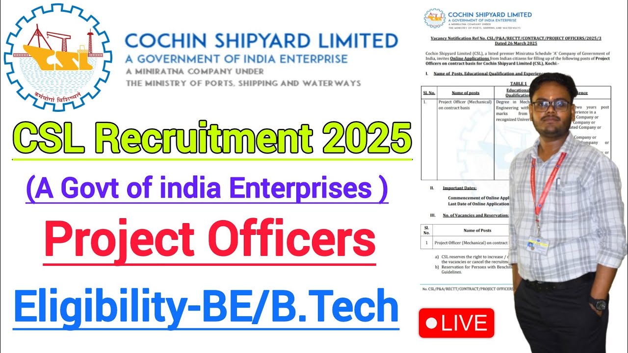 Cochin Shipyard Limited | सरकारी नौकरी 😍 CSL Recruitment 2025 | Post ...