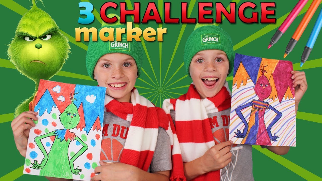 Twins 3 Marker Challenge Christmas Grinch Edition - YouTube