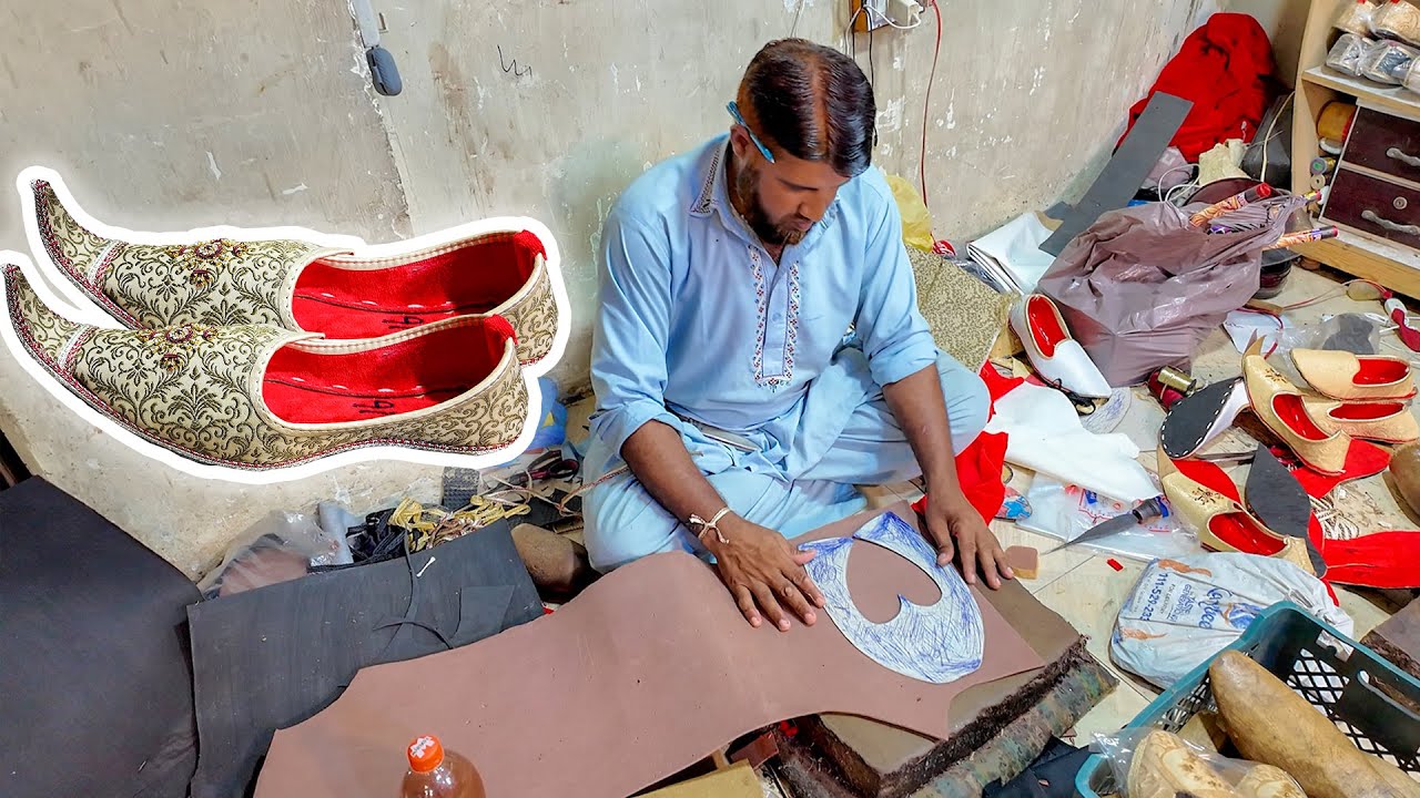 Handmade Groom's Khussa Making | Traditional Wedding Shoes of Pakistan ...