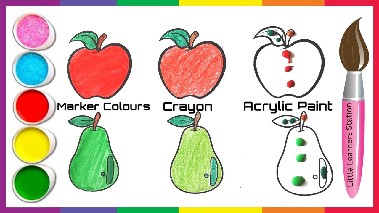 Learn Fruits Colours with Marker colors, Crayon, and Acrylic paint ...
