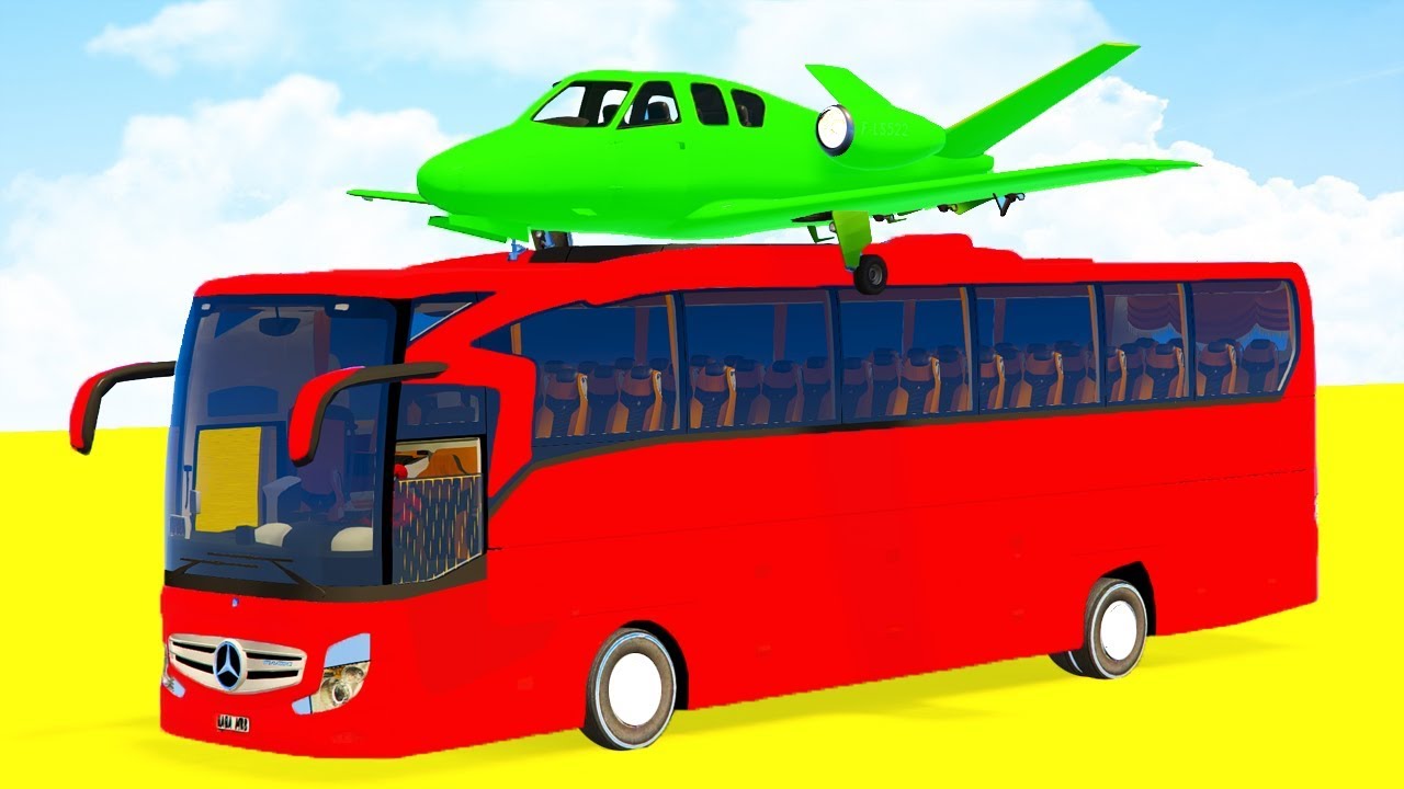 SUPERHERO COLORS for kids PLANE on BUS in Spiderman cartoon for ...