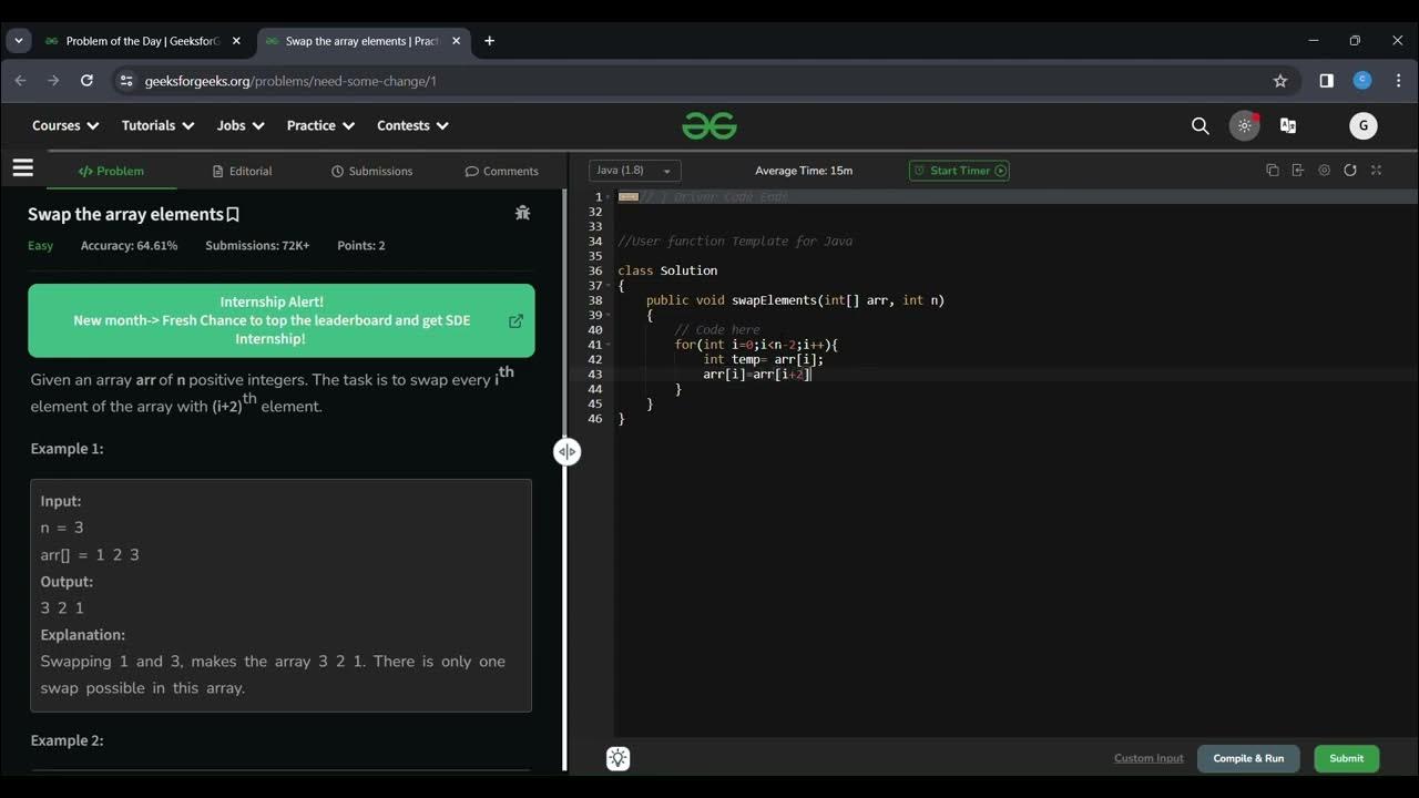 Swap the array elements | 04-03-2024 | GFG | POTD | JAVA ...