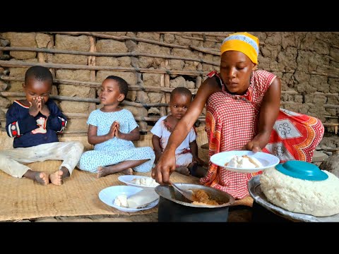 Typical African Village Life of Our Young Hardworking Mom Cooking Village Food Vegetable & Cornflour