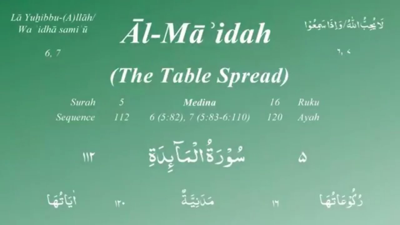 005 Surah Al Maida with Arabic text and English Translation/Subtitles ...