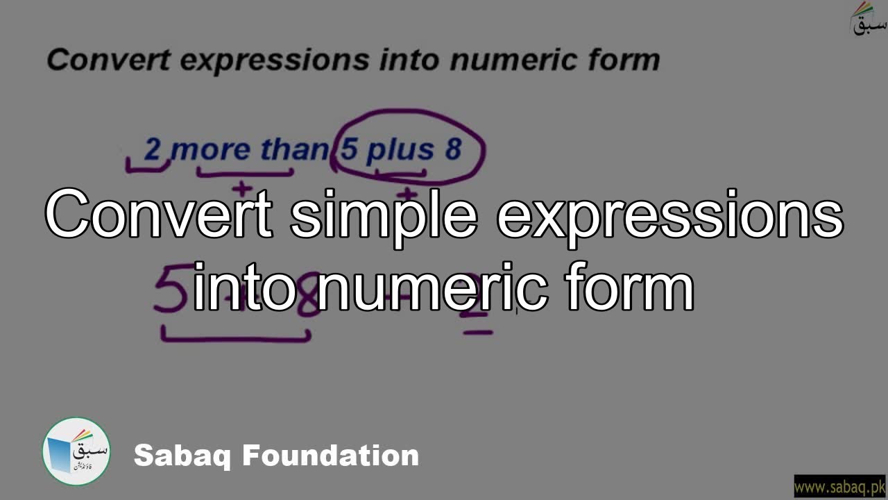 Convert simple expressions into numeric form, Math Lecture | Sabaq.pk ...