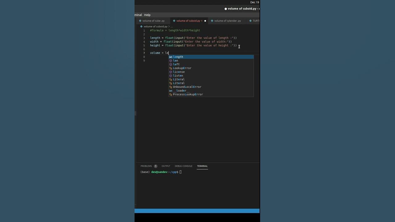 Program To Find The Volume Of A Cuboid Python Tutorial Series 7 Youtube