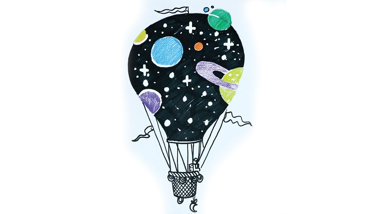 Pen Drawings - How to draw a Hot Air Balloon with Galaxy step by step ...
